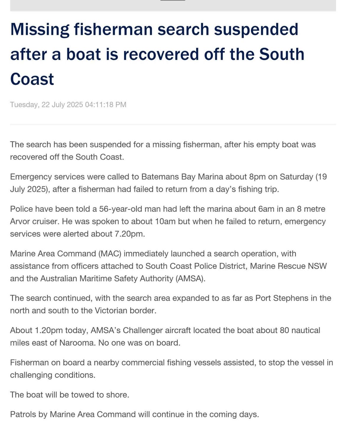 ***MISSING FISHERMAN*** - Fishing Reports - DECKEE Community